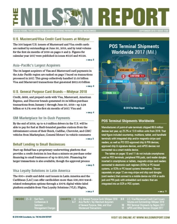 POS Terminal Shipments Worldwide — 2017 - Nilson Report
